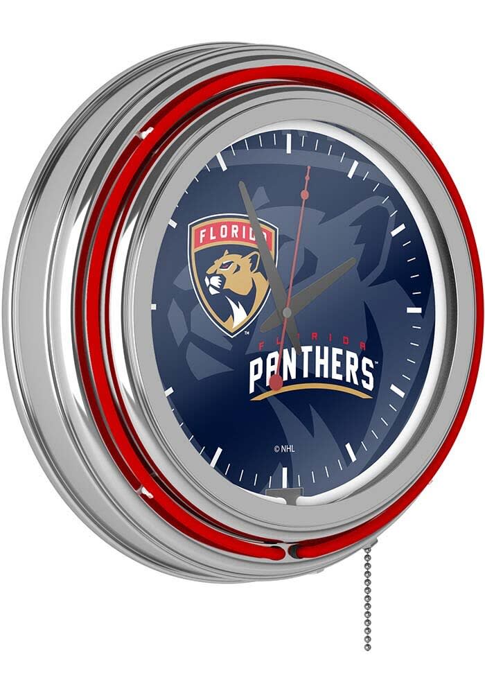 Florida Panthers Wordmark and Logo Retro Neon Wall Clock - Red