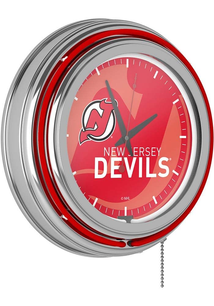 New Jersey Devils Wordmark and Logo Retro Neon Wall Clock - Red
