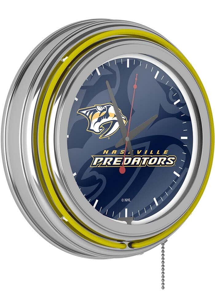 Nashville Predators Wordmark and Logo Retro Neon Wall Clock - YELLOW