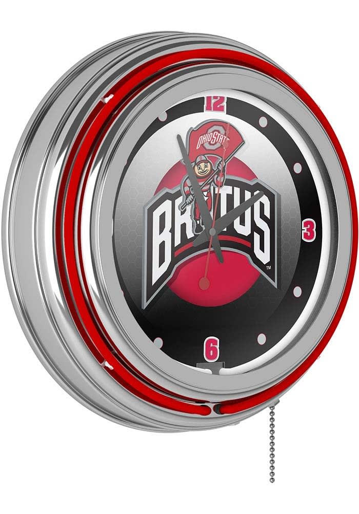 Ohio State Buckeyes Red Brutus Rush Retro Neon Wall Clock