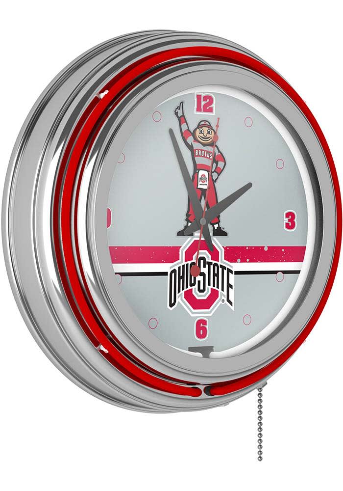 Ohio State Buckeyes Brutus Stripe Retro Neon Wall Clock - Red