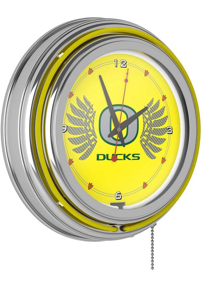 Oregon Ducks Wings Retro Neon Wall Clock - YELLOW