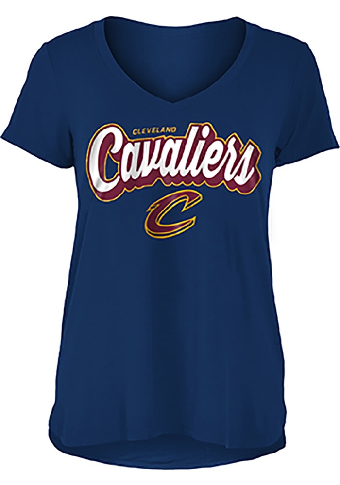 New Era Cleveland Cavaliers Womens Athletic Glitter V Neck T-Shirt - NAVY
