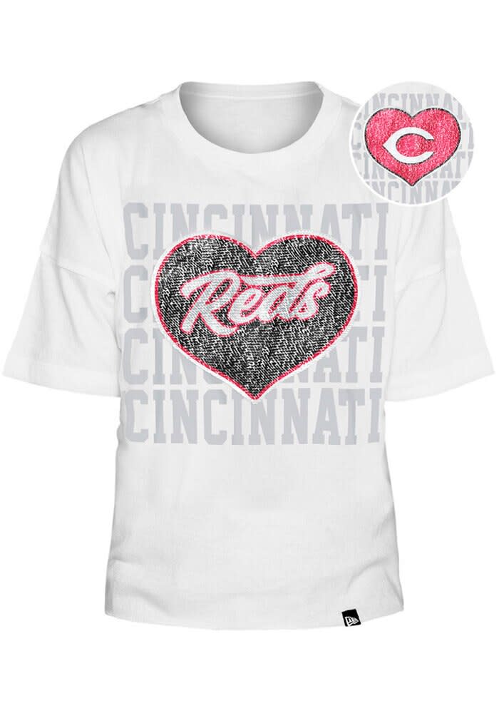 New Era Cincinnati Reds Girls WHITE Flip Sequin Heart Short Sleeve ...