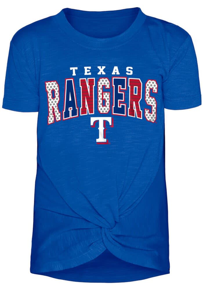 New Era Texas Rangers Girls Twist Knot Short Sleeve Fashion T-Shirt - Blue