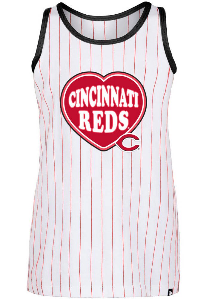 Cincinnati Reds New Era Girls WHITE Wordmark Heart Short Sleeve Tank ...
