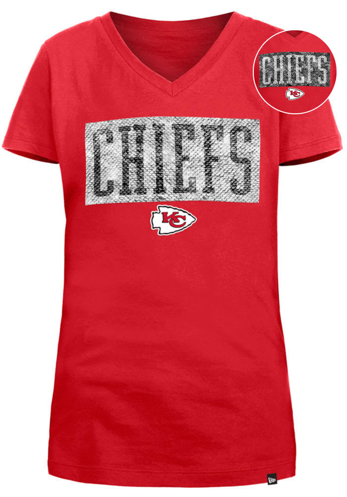 New Era Kansas City Chiefs Girls RED Flip Sequin Wordmark Short Sleeve ...