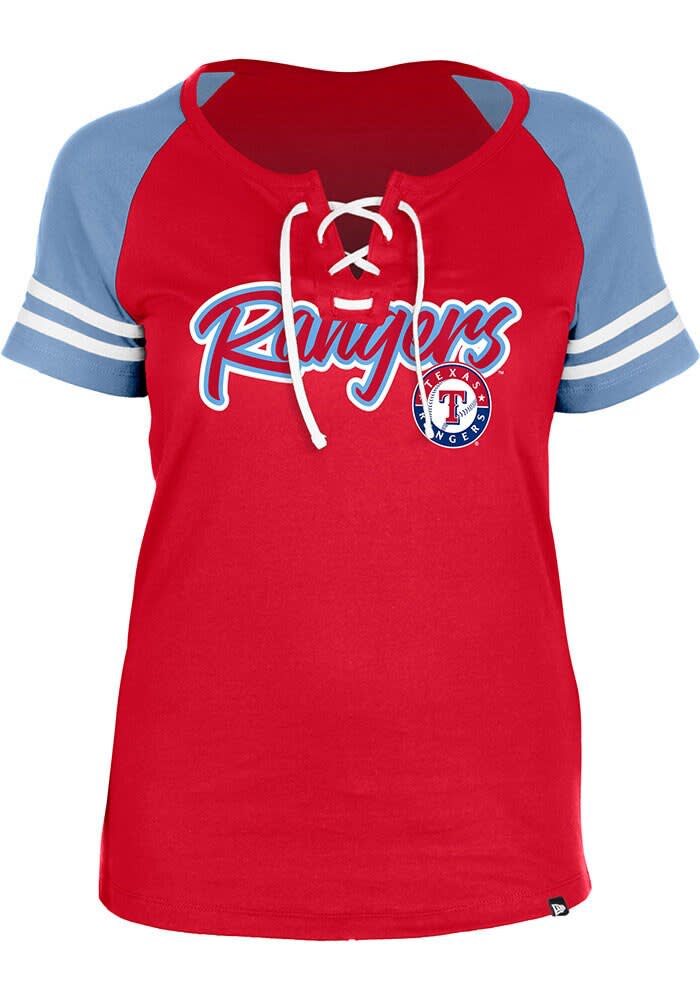 New Era Texas Rangers Womens Red Raglan Lace T-Shirt - 88886339