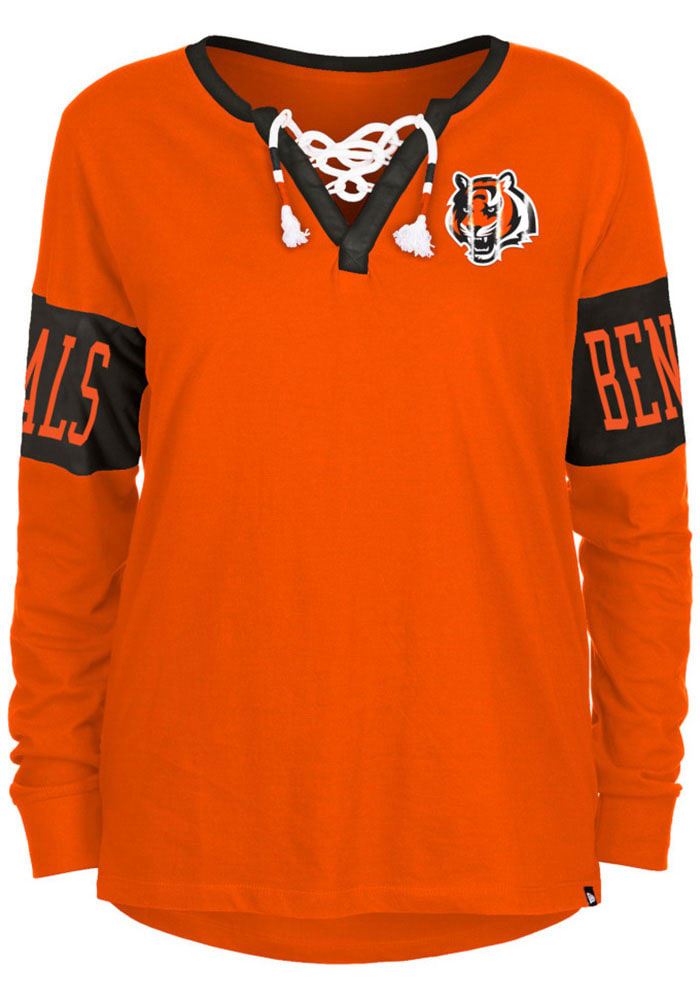 New Era Cincinnati Bengals Womens ORANGE Lace Up Design Long Sleeve LS ...