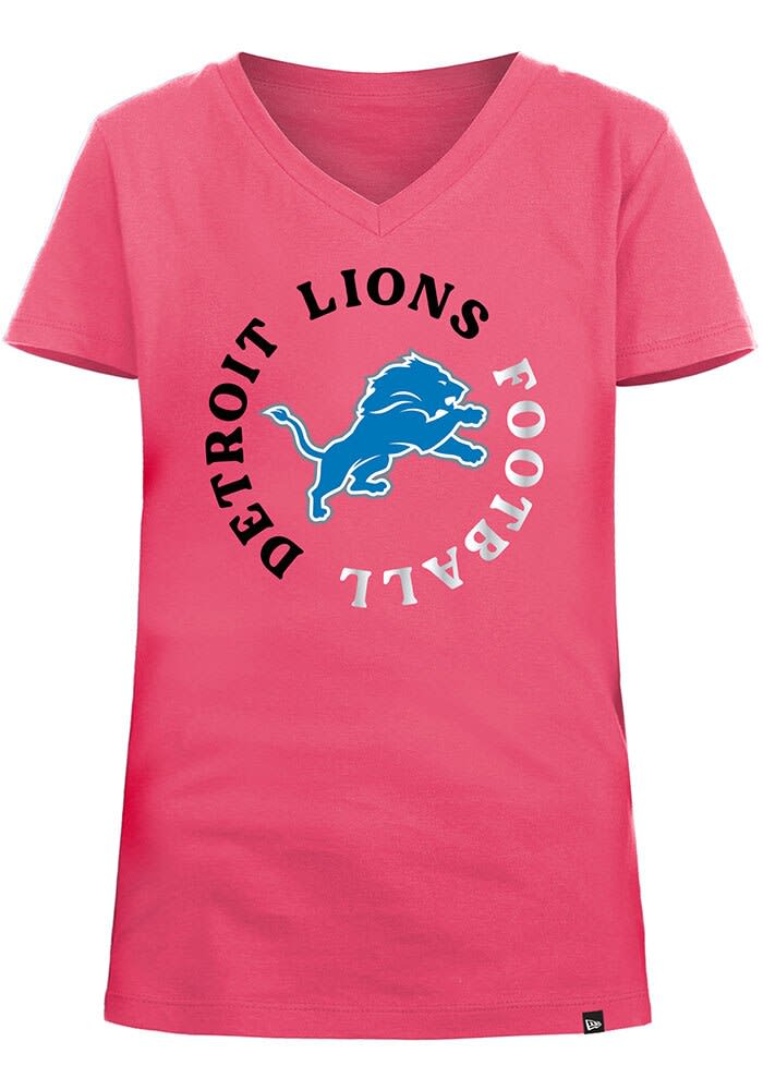 New Era Detroit Lions Girls PINK Foil Print Circle Short Sleeve Fashion ...