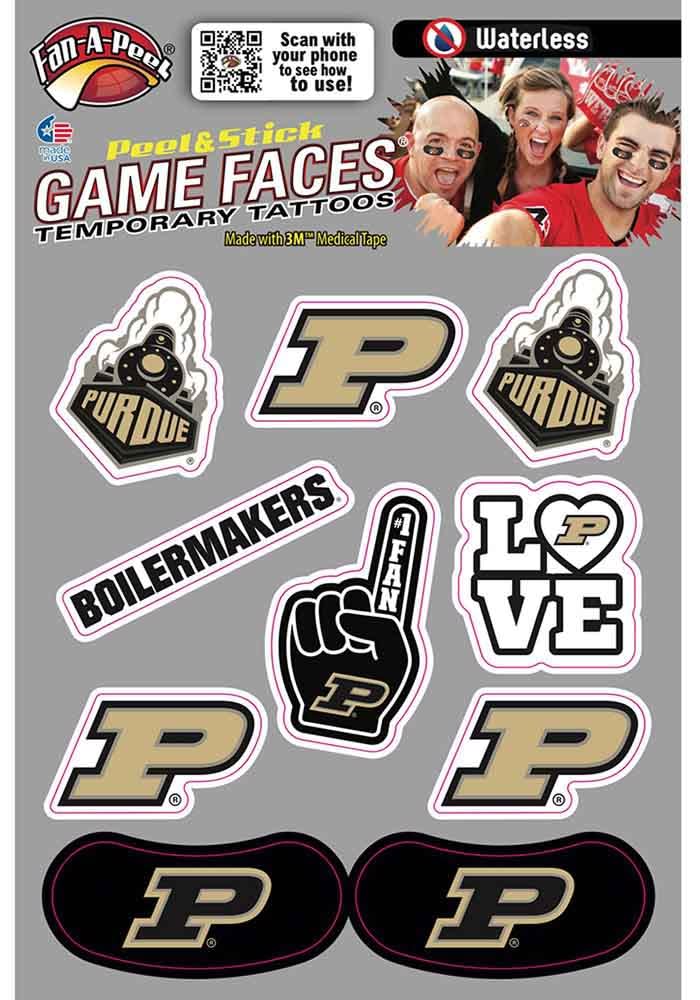 Purdue Boilermakers BLACK Multi-Design Face Tattoo - 9005950