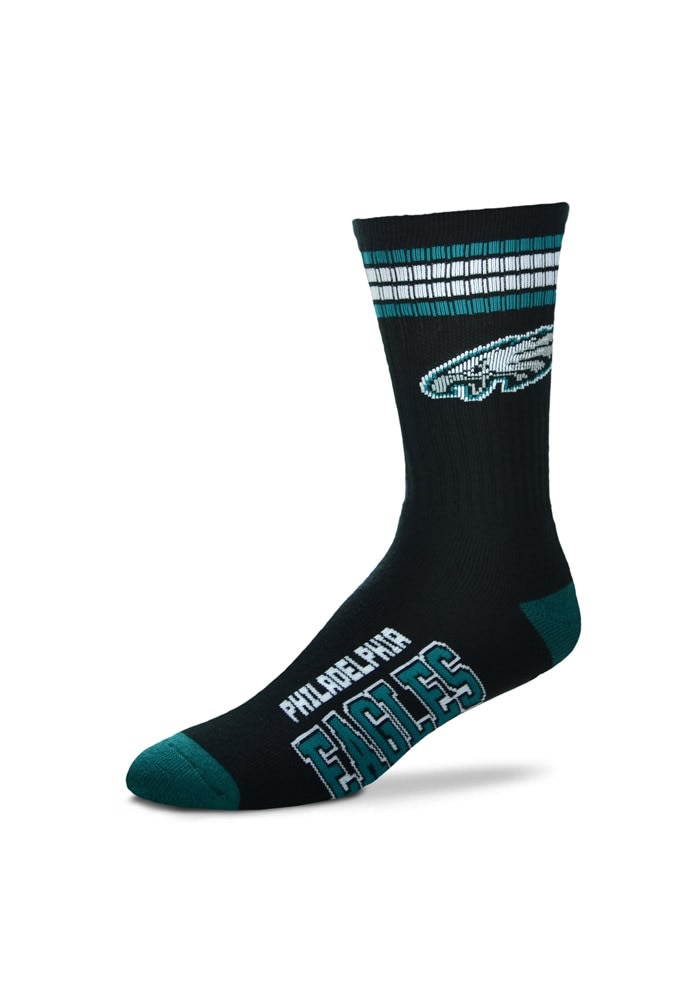 Philadelphia Eagles BLACK Duece Four Stripe Mens Crew Socks - 9020832
