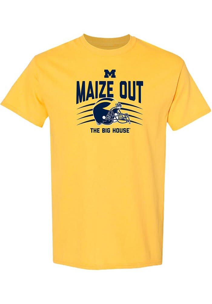 Michigan Wolverines MAIZE Maize Out Helmet Scratch Short Sleeve T Shirt ...