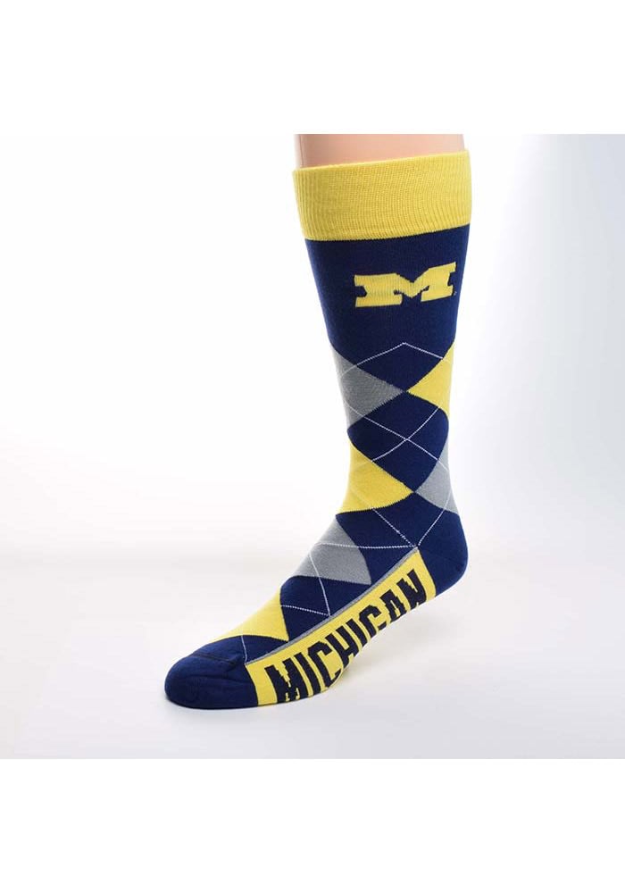 Michigan Wolverines BLUE Calf Logo Mens Argyle Socks - 90290235