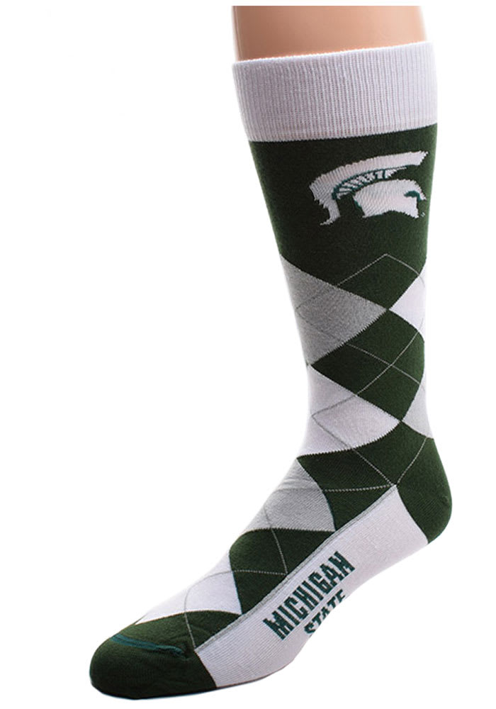 Michigan State Spartans GREEN Calf Logo Mens Argyle Socks - 90290236