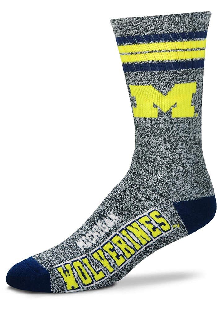 GREY Marbled 4 Stripe Deuce Michigan Wolverines Mens Crew Socks - 90291058