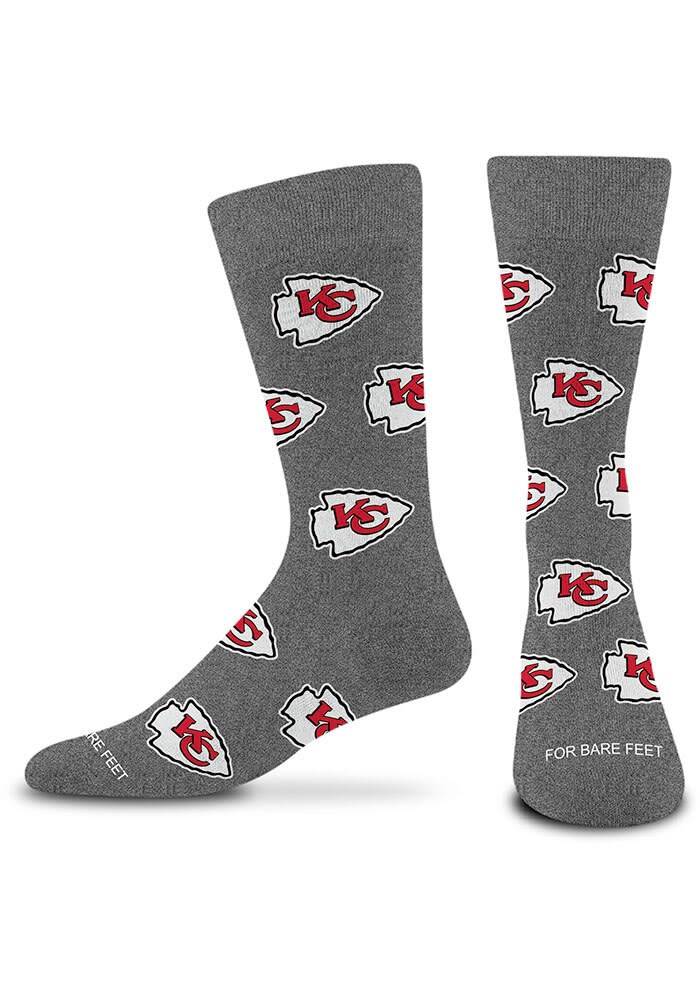 Kansas City Chiefs GREY Logo All Over Design Mens Dress Socks - 90292348