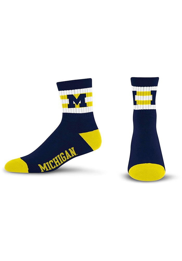 Michigan Wolverines BLUE 5 Stripe Logo Mens Quarter Socks - 90293460