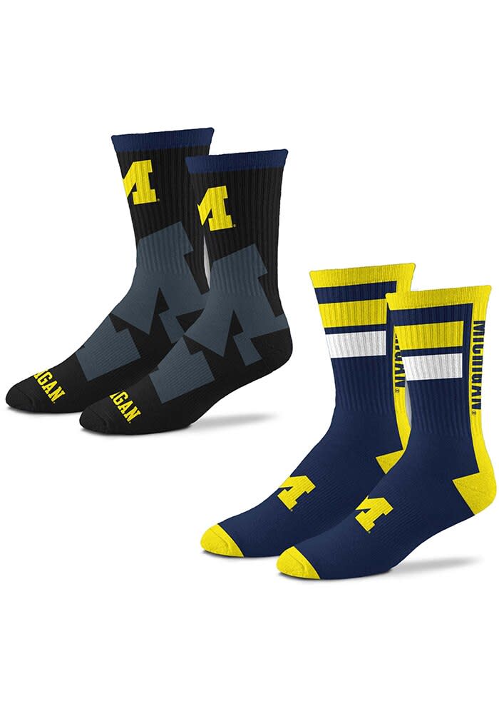 Michigan Wolverines BLUE Double Duo 2 Pack Mens Crew Socks - 90293693