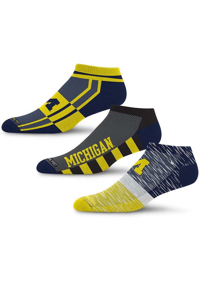 Michigan Wolverines BLUE Stripe Stack 3 Pack Mens No Show Socks - 90294704