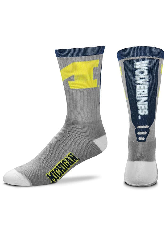 Michigan Wolverines BLUE Cool Grey Jump Key Mens Crew Socks - 90295589