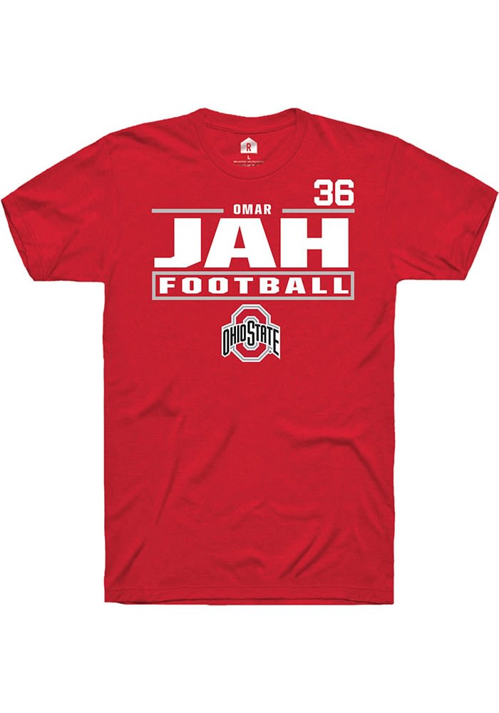 Omar Jah Mens SCARLET Ohio State Buckeyes Football NIL Stacked Box ...