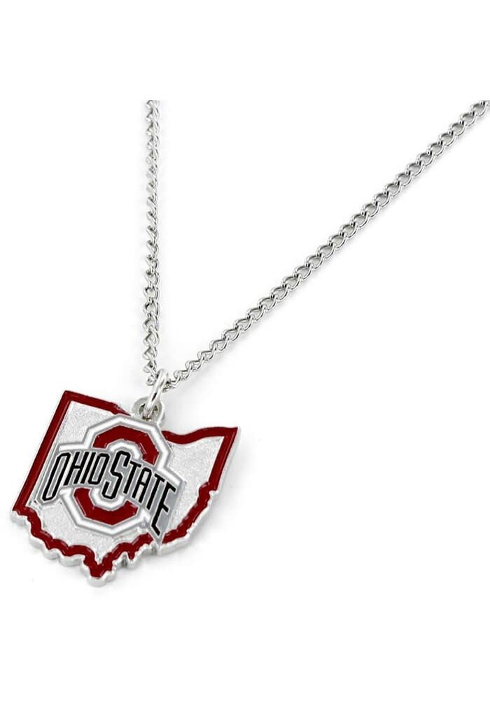 Ohio State Buckeyes SILVER State Design Womens Necklace - 9121938