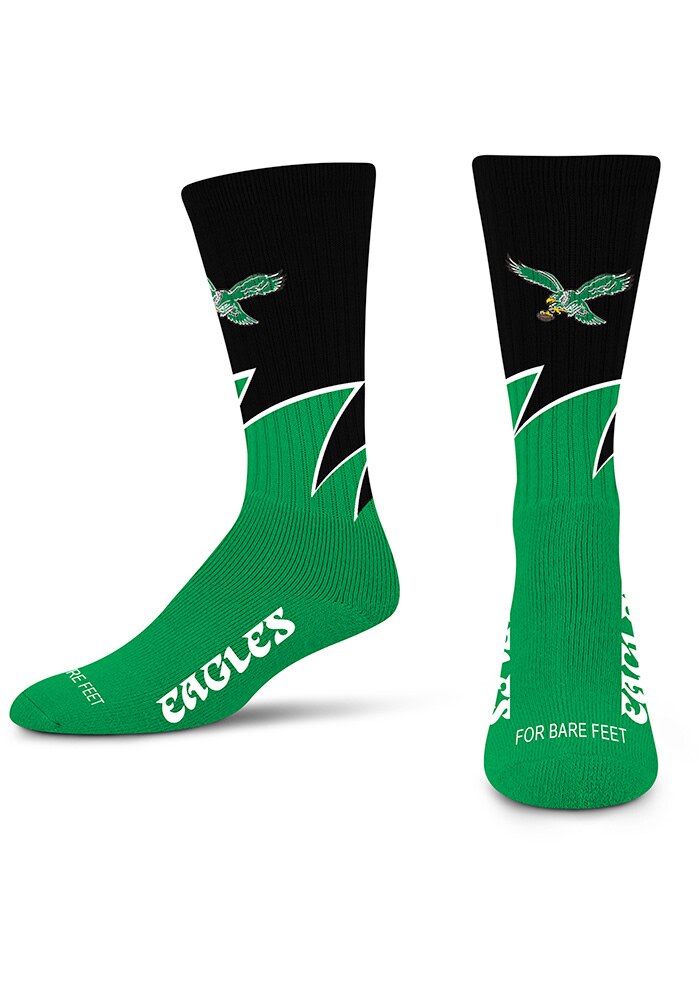 Philadelphia Eagles GREEN Black Wave Retro Mens Crew Socks - 9125233