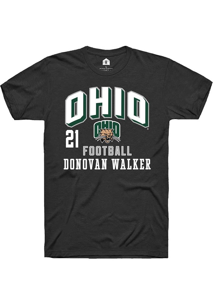 Donovan Walker Ohio Bobcats BLACK Football NIL Arch Logo Short Sleeve ...