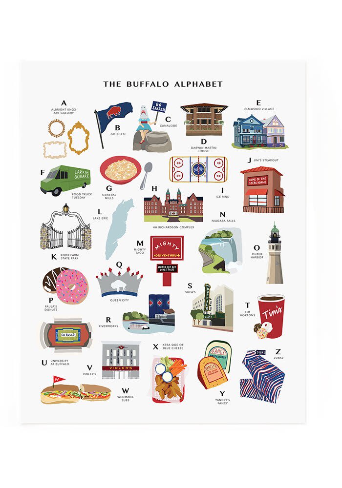 Buffalo Alphabet 11x14 Unframed Poster - White
