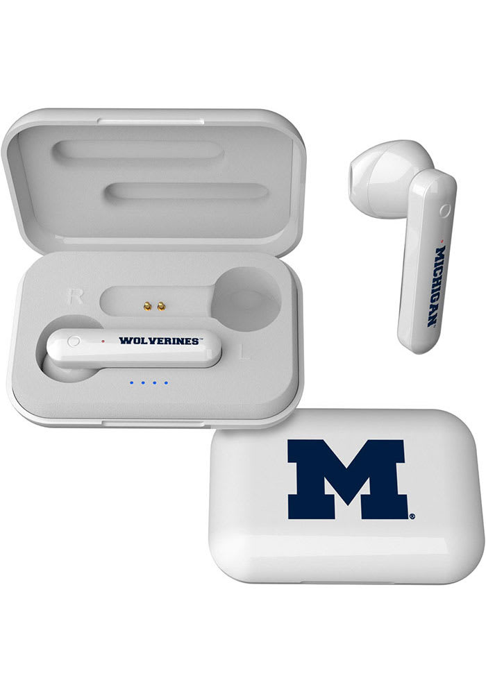 Michigan Wolverines WHITE Wireless Insignia Ear Buds - 9340556