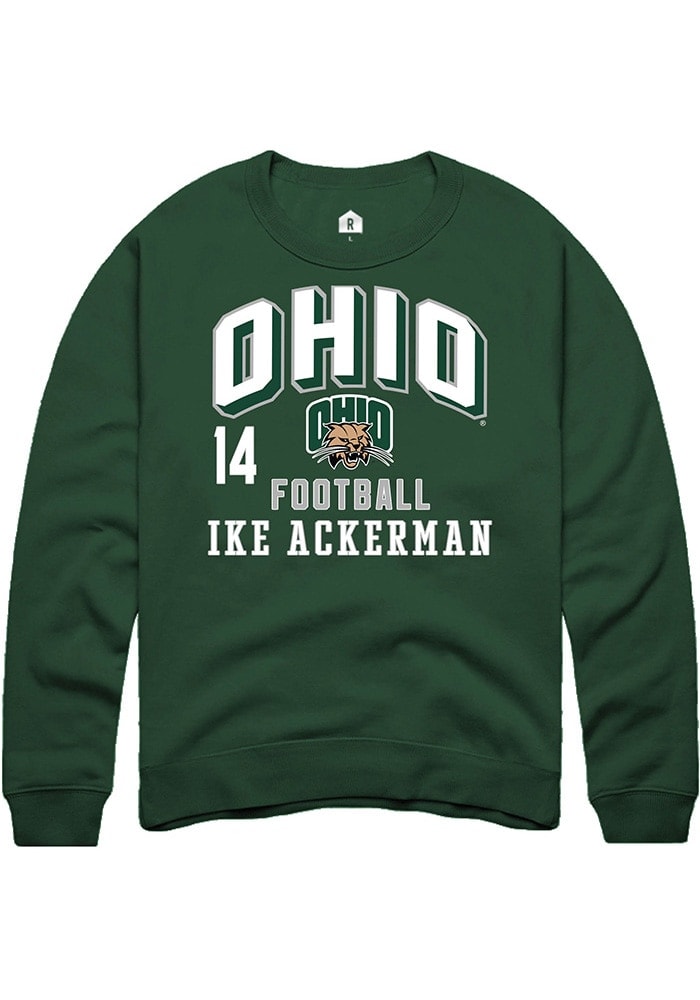 Ike Ackerman Mens GREEN Ohio Bobcats Football NIL Arch Logo Player Crew ...