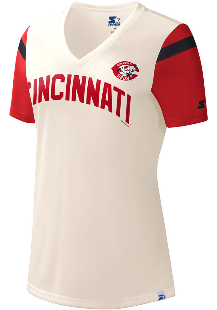 Starter Cincinnati Reds Womens WHITE Kick Start T-Shirt - 9434087