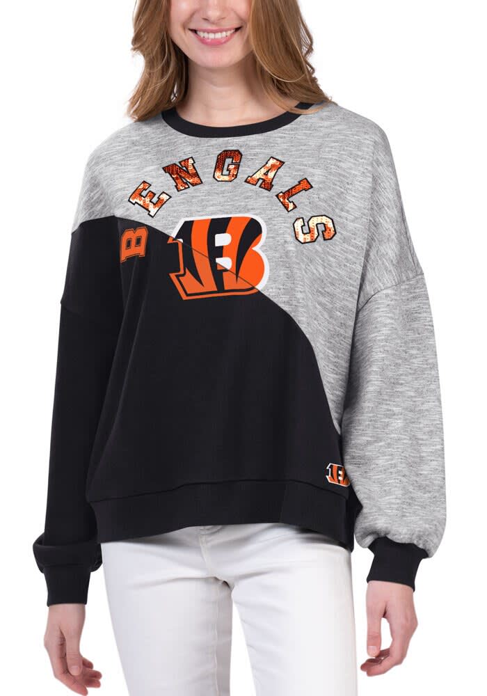 Cincinnati Bengals Womens BLACK Benchers Long Sleeve Crew Sweatshirt ...