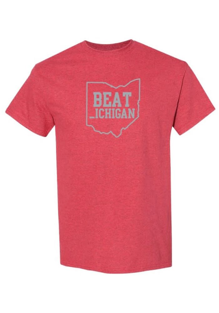 RED HEATHER Ohio Beat Michigan State Outline Short Sleeve T Shirt - 9452204