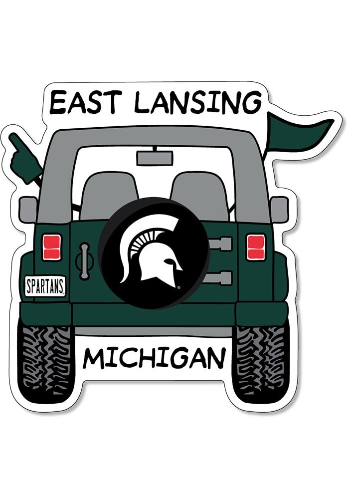 Michigan State Spartans GREEN 3.5in Cartoon Jeep Rugged Stickers - 9820061